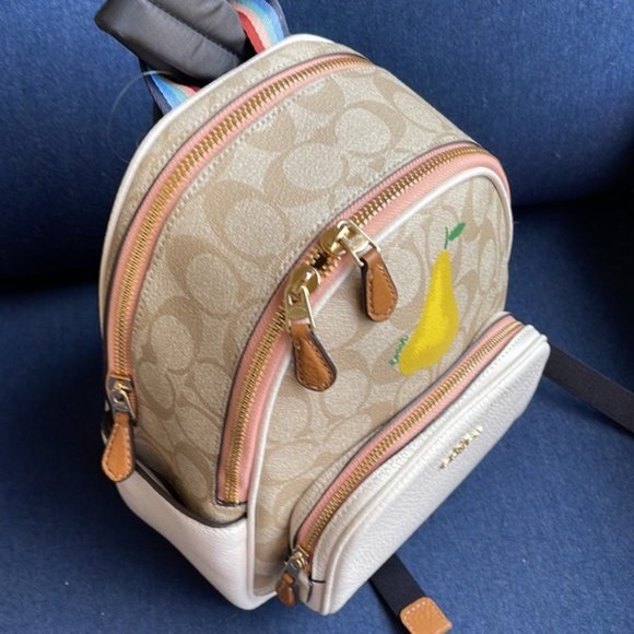 Coach | Bags | Coach Mini Court Backpack In Signature Canvas With Pear ...